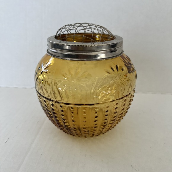 Art | Asp Vintage Amber Pressed Glass Rose Bowl With Dome Wire Frog ...